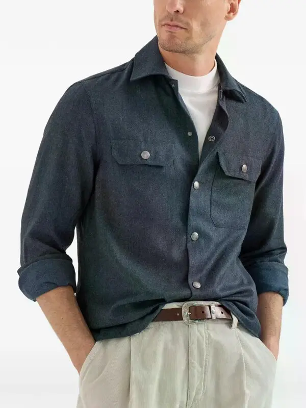 Brunello Cucinelli Virgin-wool Flannel Overshirt With Spread-collar And Chest-pockets