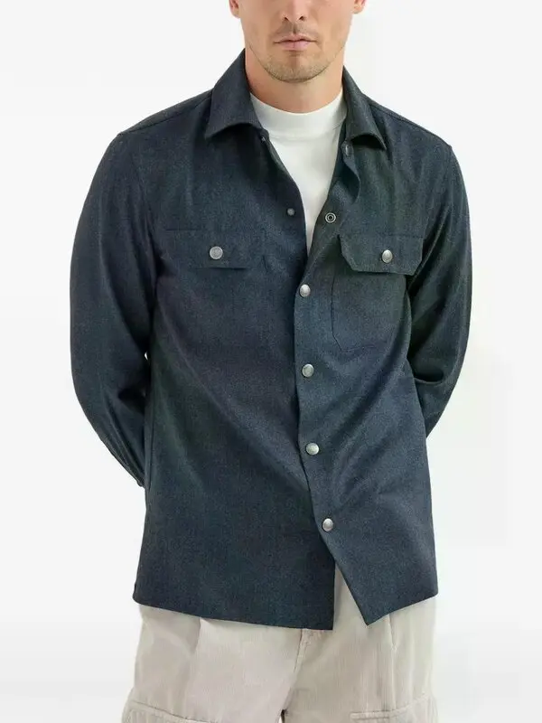 Brunello Cucinelli Virgin Wool Flannel Overshirt With Spread Collar And Chest Pockets