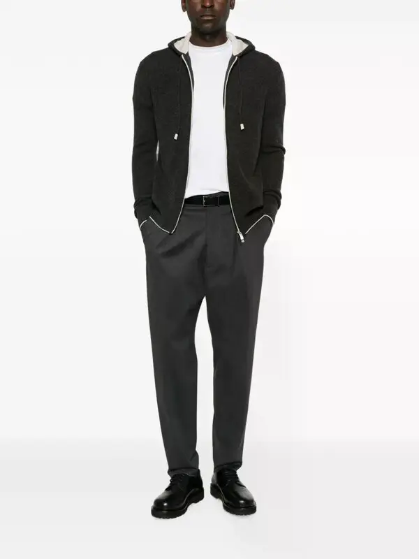Eleventy Ribbed-knit Zip-up Hoodie