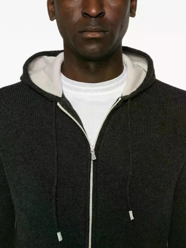 Eleventy Ribbed-knit Zip-up Hoodie