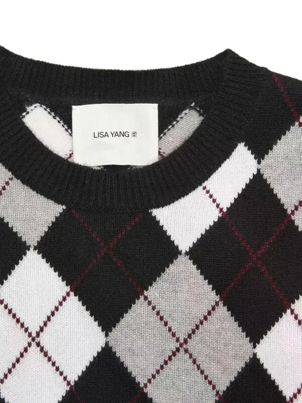 LISA YANG Argyle Knit Cashmere Sweater - Black