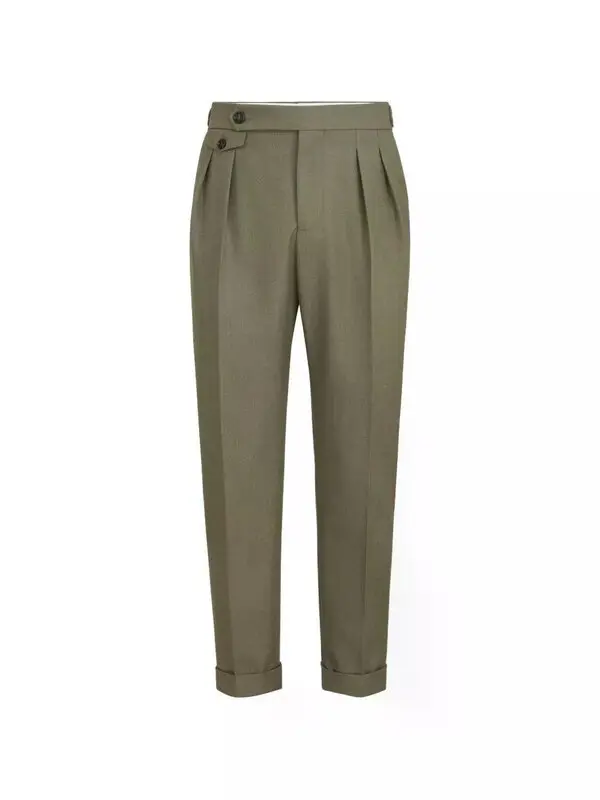 Brunello Cucinelli Virgin-wool Diagonal Trousers With Reversed Double-pleats And Waist-tabs - Green
