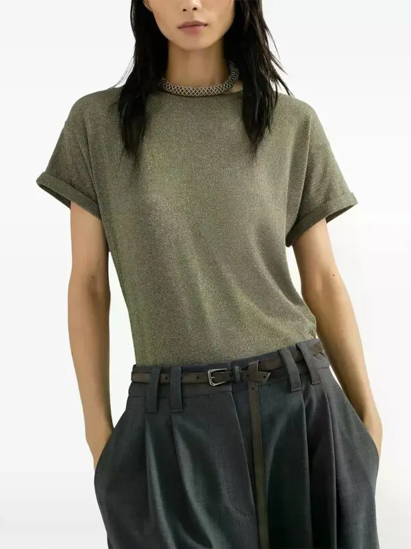 Brunello Cucinelli Sparkling Cashmere And Silk Lightweight Knit T-shirt - Green