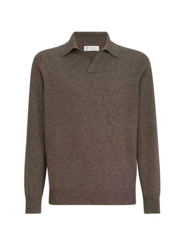 Brunello Cucinelli Mouliné Cashmere Knit Polo - Grey