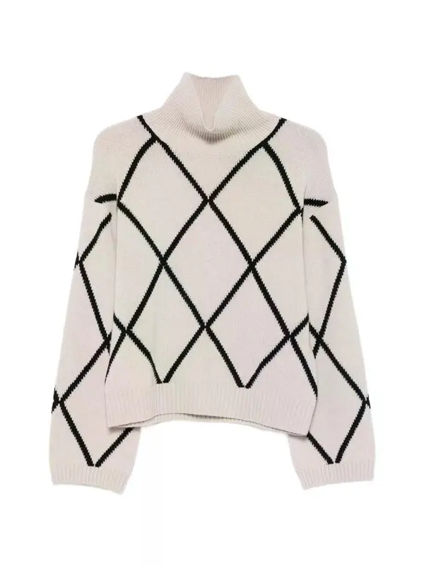 ALLUDE Argyle-pattern Roll-neck Sweater