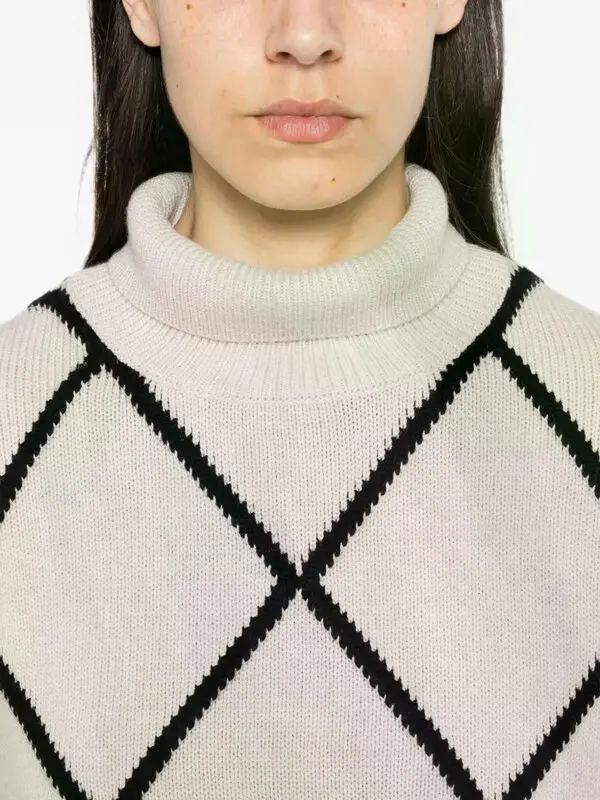 ALLUDE Argyle-pattern Roll-neck Sweater