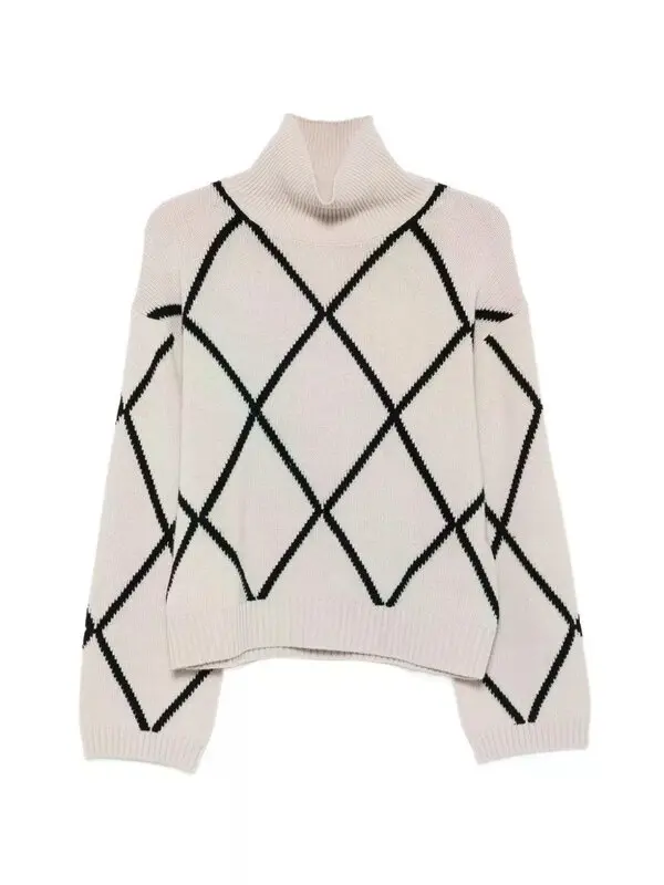ALLUDE Argyle Pattern Roll Neck Sweater - Neutrals