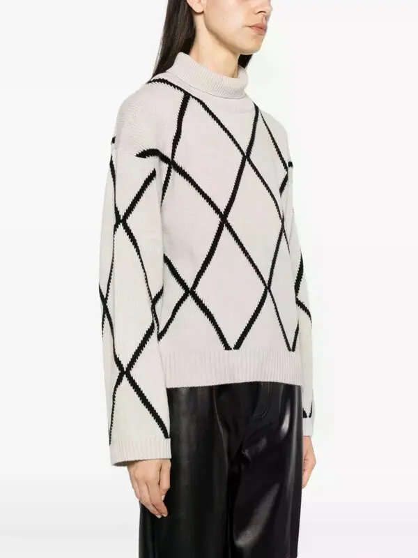 ALLUDE Argyle Pattern Roll Neck Sweater