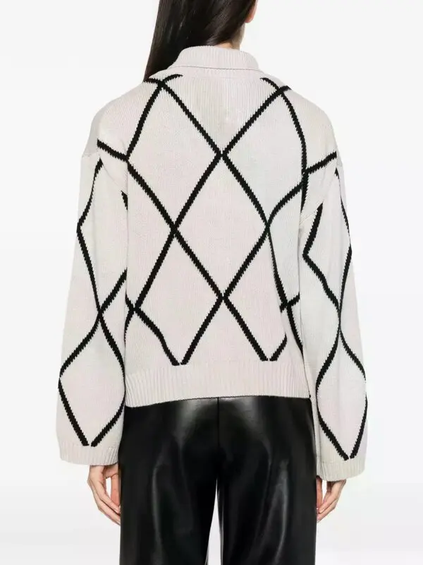ALLUDE Argyle Pattern Roll Neck Sweater