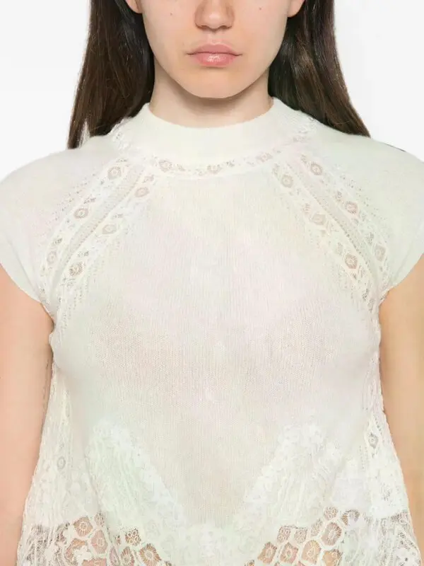 Ermanno Scervino Lace-trim Short-sleeve Top