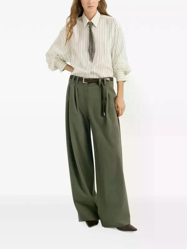 Brunello Cucinelli Tropical Luxury Wool Tailored Trousers With Monili - Green
