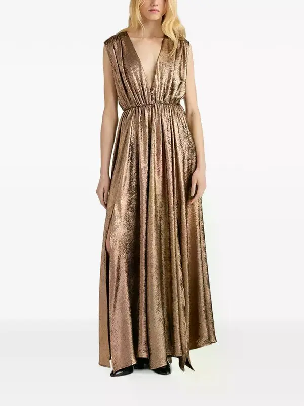 Momoni Ysla Laminated Sleeveless Maxi Dress