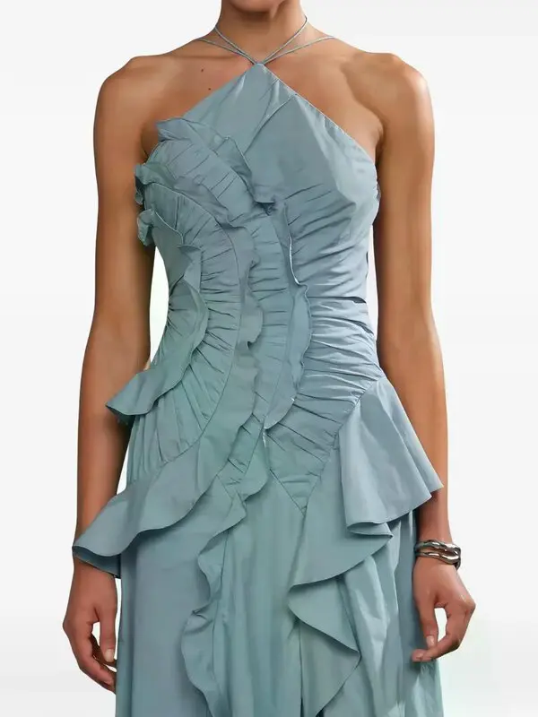 AMUR Ottavia Ruffled Asymmetric Dress - Blue