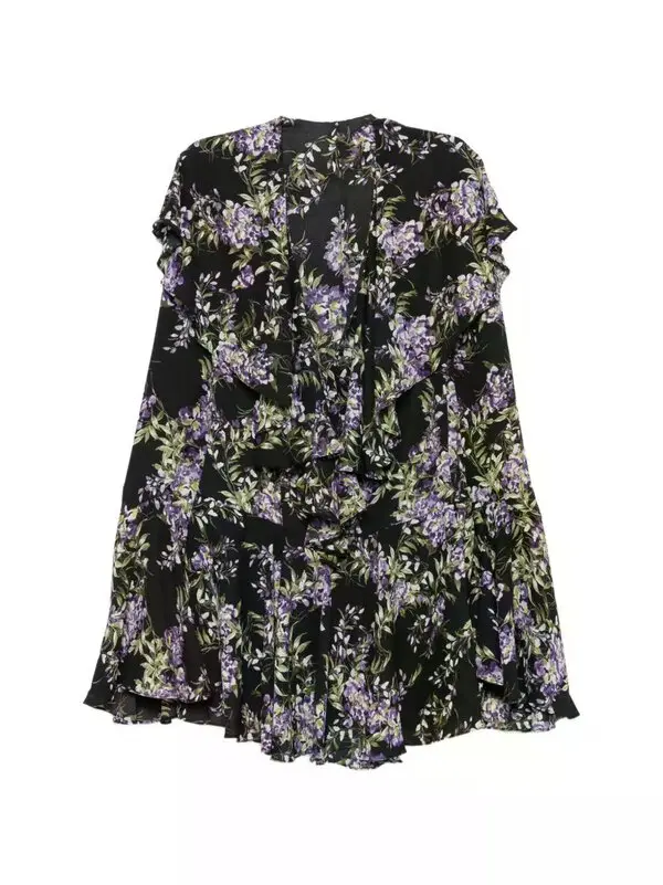 Norma Kamali Floral Print Ruffled Dress - Black