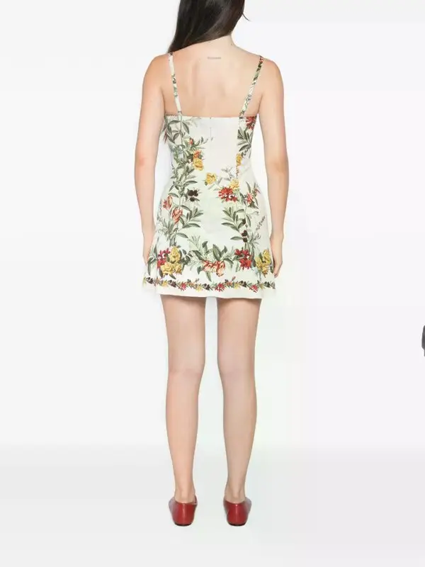 Alice + Olivia Floral Print Square Neck Mini Dress - Neutrals