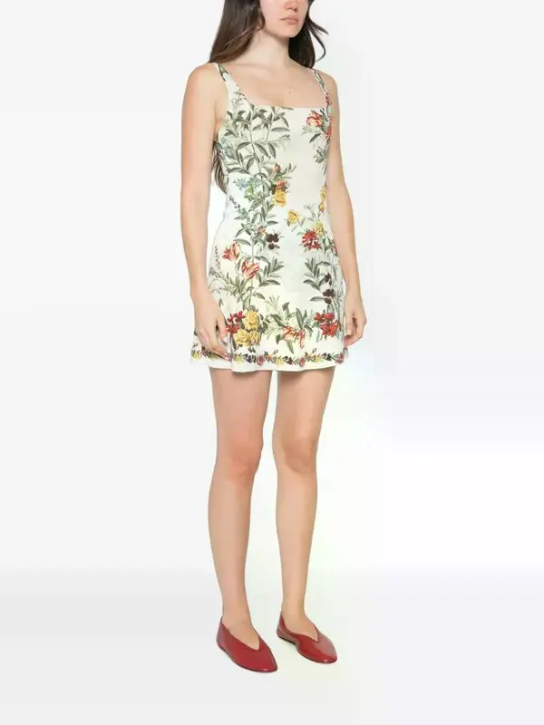 Alice + Olivia Floral Print Square Neck Mini Dress - Neutrals