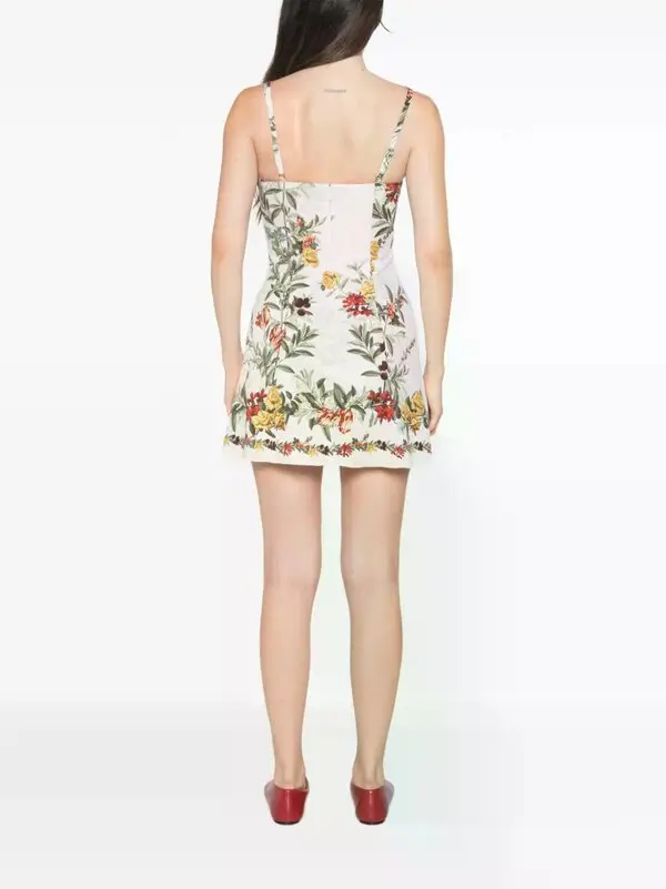 Alice + Olivia Floral Print Square Neck Mini Dress - Neutrals