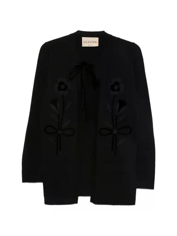 Valentino Garavani Floral Appliqué Bow-fastening Cardigan - Black