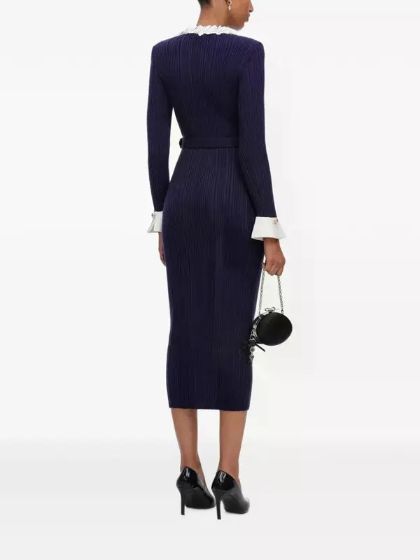 SELF-PORTRAIT Navy Flower Rib-knit Midi Dress