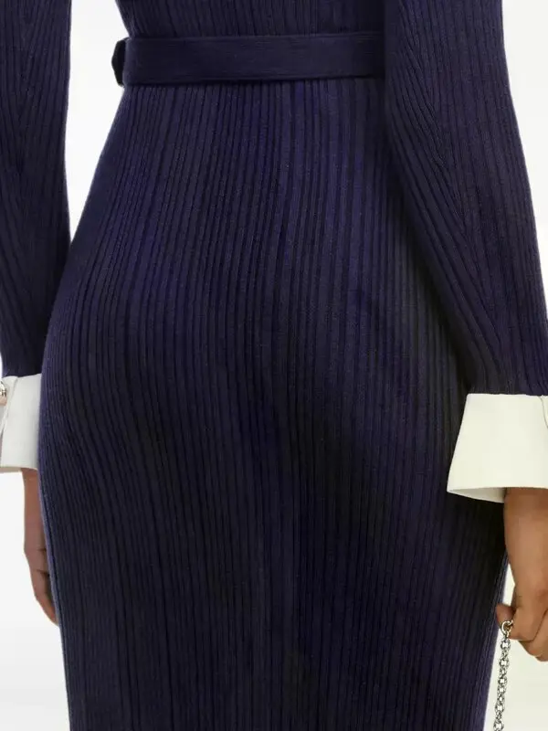 SELF-PORTRAIT Navy Flower Rib-knit Midi Dress