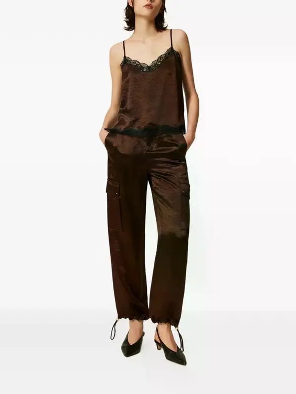 TWINSET Froissé Satin Cargo Trousers - Brown