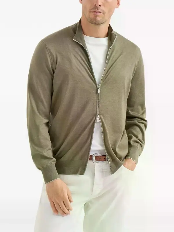 Brunello Cucinelli Cashmere And Silk Lightweight Zipper Cardigan - Green