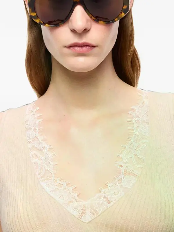 Pinko Silk And Cashmere Blend Vest Top With Lace Neck