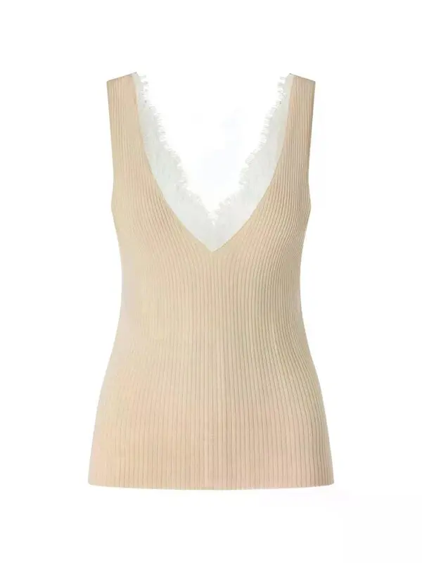 Pinko Silk And Cashmere Blend Vest Top With Lace Neck