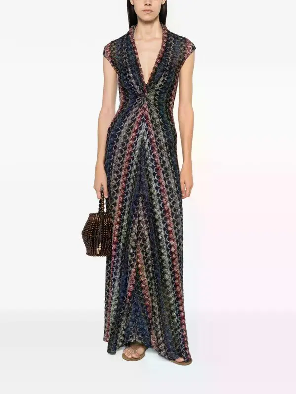 Missoni Chevron Knit V-neck Maxi Dress - Blue