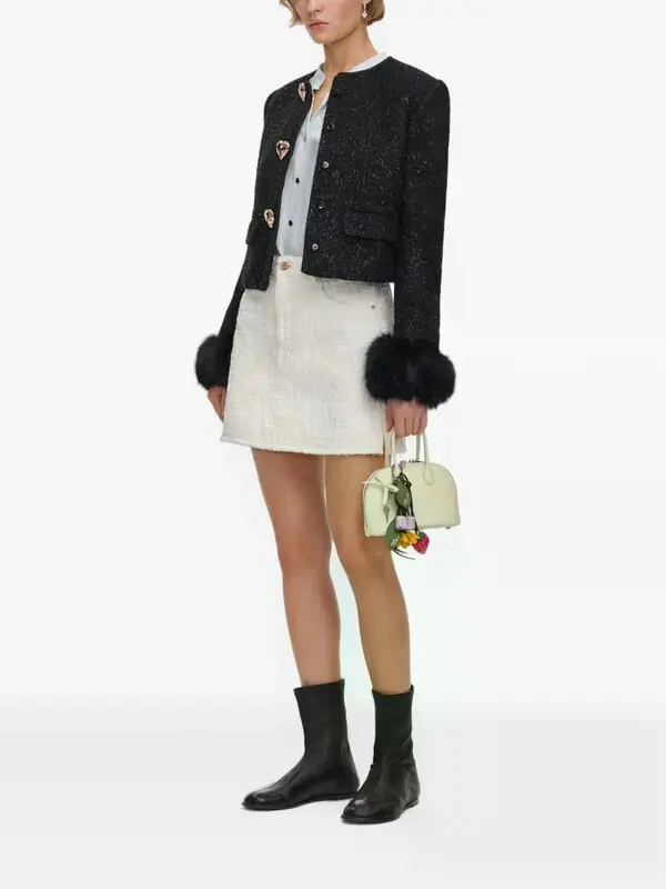 SELF-PORTRAIT Metallic Boucle Jacket With Faux Fur Cuffs