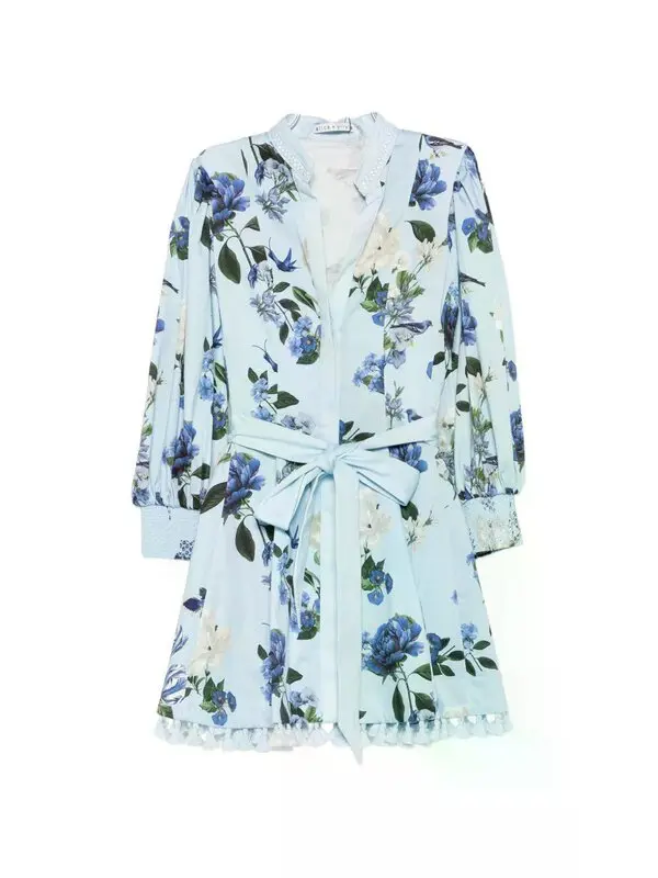 Alice + Olivia Floral-print Tassel-trim Mini Dress - Blue