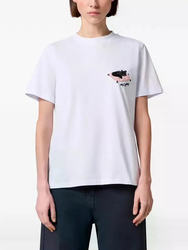 MSGM Embroidered Cat T-shirt