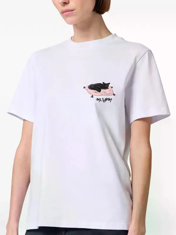 MSGM Embroidered Cat T-shirt