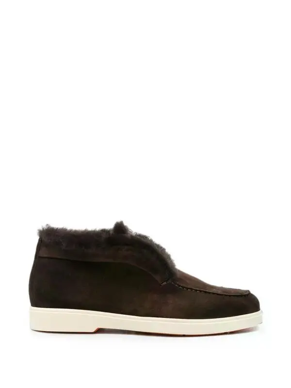 Santoni Fur-trimmed Suede Loafers - Brown
