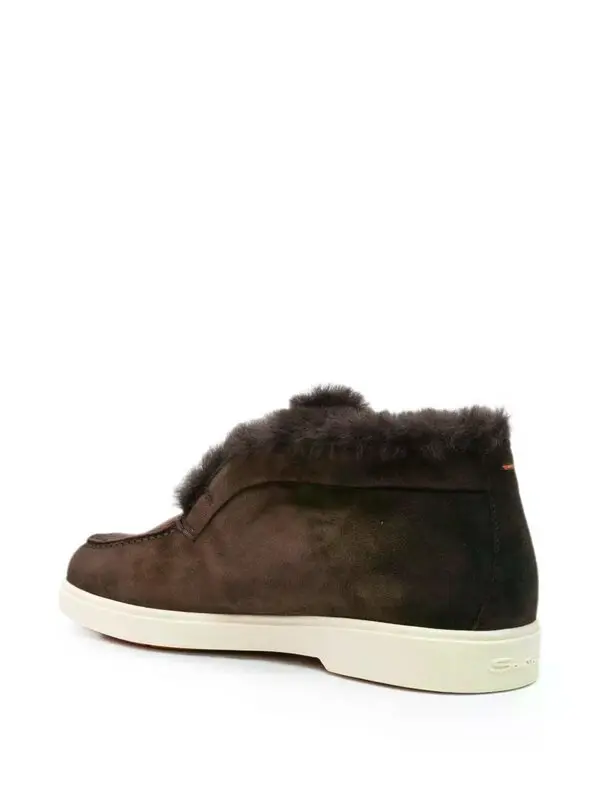 Santoni Fur-trimmed Suede Loafers