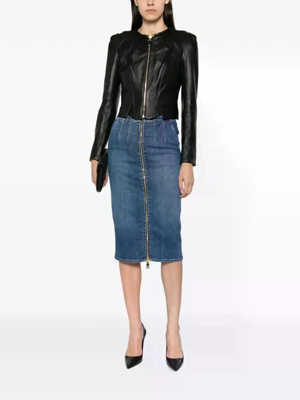 Elisabetta Franchi High-waisted Denim Midi Skirt With Front Zip
