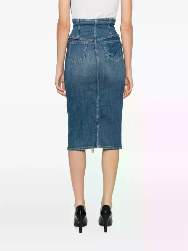 Elisabetta Franchi High-waisted Denim Midi Skirt With Front Zip