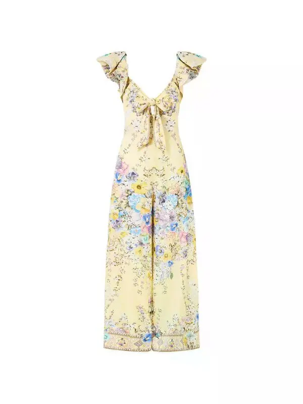 Camilla Tie-front Frill-sleeve Jumpsuit