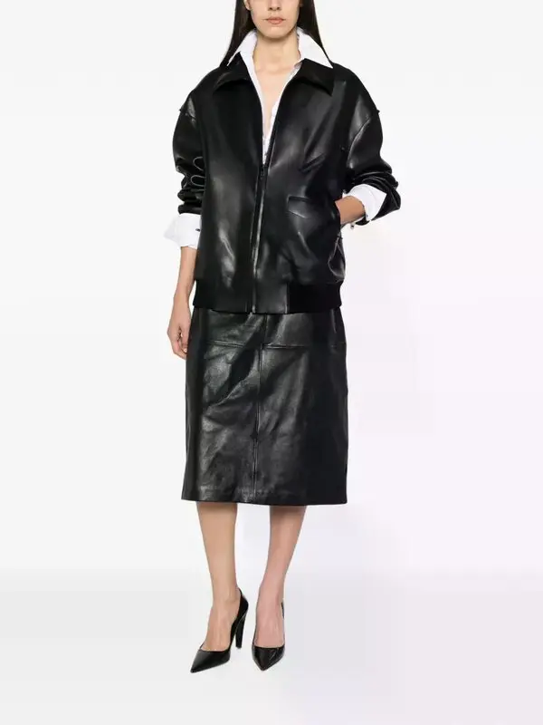 Max Mara Leather Panel Midi Skirt - Black