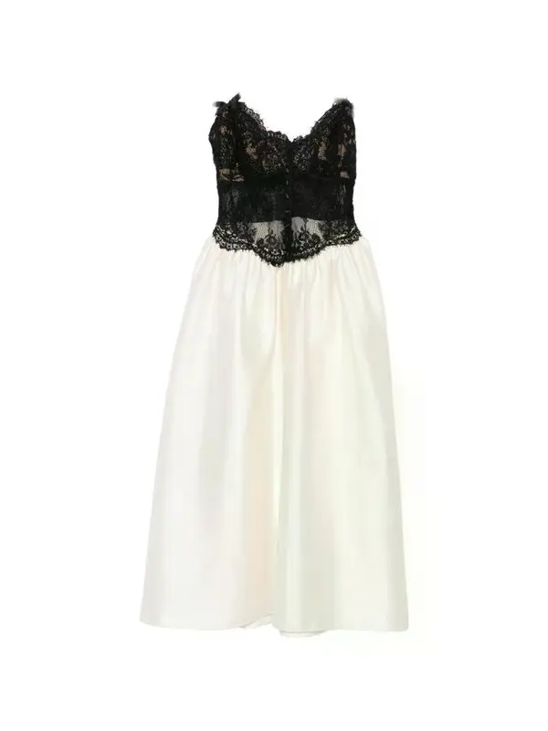 SELF-PORTRAIT Lace-bodice Flared Midi Dress