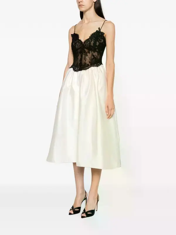 SELF-PORTRAIT Lace-bodice Flared Midi Dress