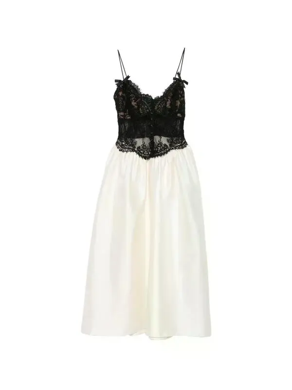 SELF-PORTRAIT Lace Bodice Flared Midi Dress - Neutrals