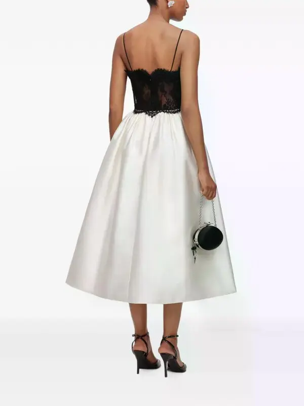 SELF-PORTRAIT Lace Bodice Flared Midi Dress - Neutrals