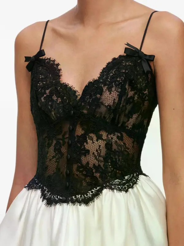 SELF-PORTRAIT Lace Bodice Flared Midi Dress - Neutrals