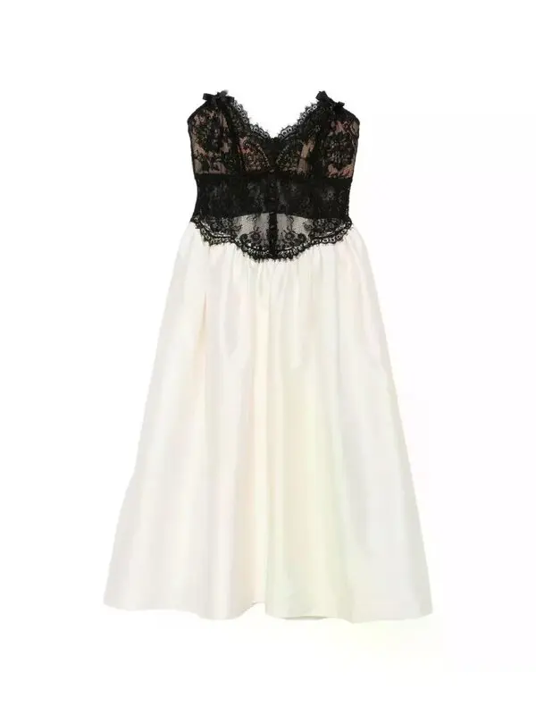 SELF-PORTRAIT Lace Bodice Flared Midi Dress - Neutrals
