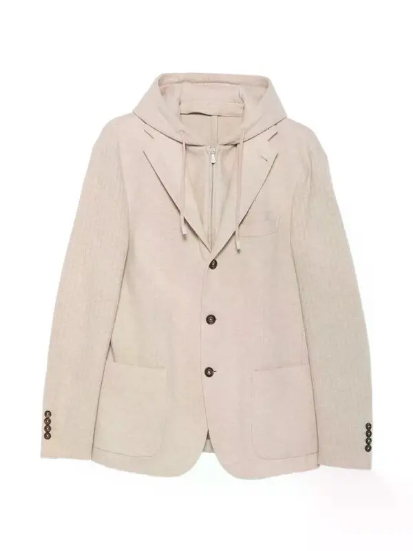 Eleventy Hooded Single-breasted Jacket - Neutrals