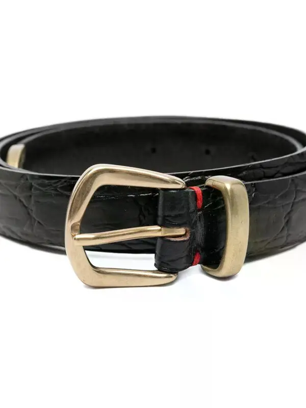Eleventy Croc-effect Leather Belt - Black