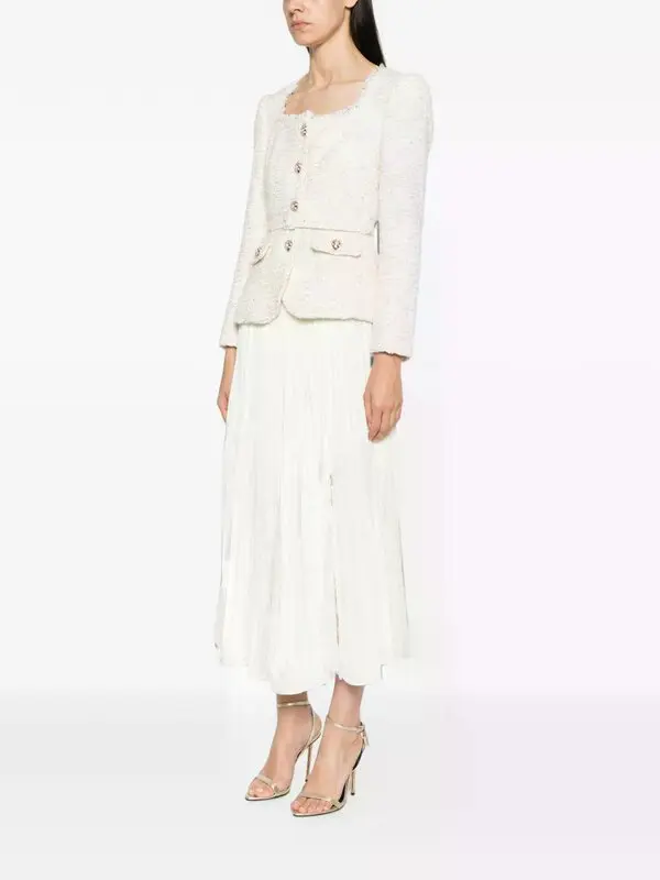 SELF-PORTRAIT Bouclé-knit Pleated Midi Dress