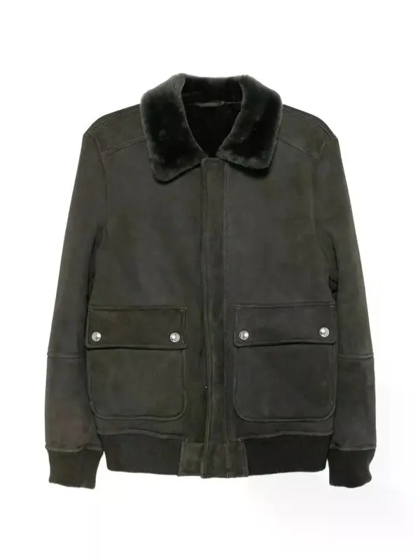 Eleventy Shearling-collar Bomber Jacket - Green