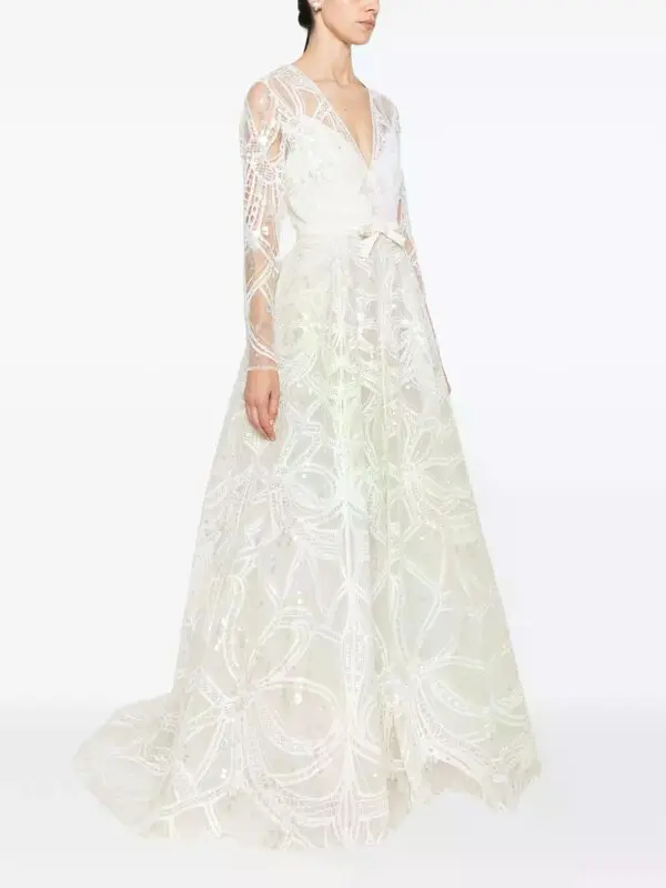 Elie Saab Sequin-embellished Lace-overlay Maxi Dress